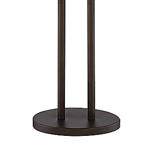 Franklin Iron Works Roscoe Modern Standing Floor Lamp 62" Tall Oil Rubbed Bronze Brown Twin Poles White Fabric Hardback Oval Shade Decor for Living Room Reading House Bedroom Office