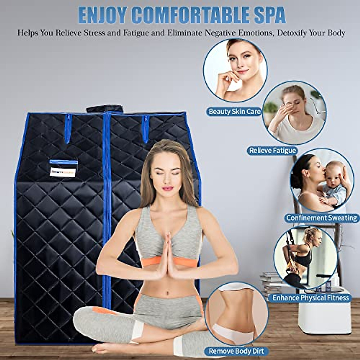 HOSAUNA Portable Steam Sauna Tent Folding Home Sauna Personal Sauna Spa with 2L Pot 1000W Nine-Speed Temperature Adjustment with Chair Remote Control for Detox Relax Indoor Sauna Black