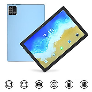 Pssopp Tablet PC, Tablet 10.0 Inch 1920x1200 IPS US Plug 100‑240V 8GB RAM 128GB ROM for Office (Blue)