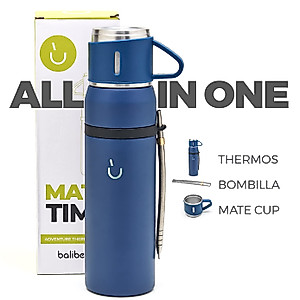 BALIBETOV Camping Thermos for Mate - Vacuum Insulated With Double Stainless Steel Wall- A Mate Thermos Specially Designed as Mate Argentino Kit that includes Bombilla and Mate Cup (Gray)