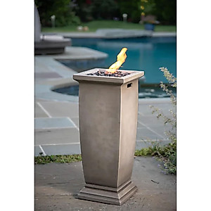 Endless Summer 28 Inch 10,000 BTU LP Gas Outdoor Concrete Style Fire Column Patio Heater with Integrated Ignition and Black Fire Glass, Brown