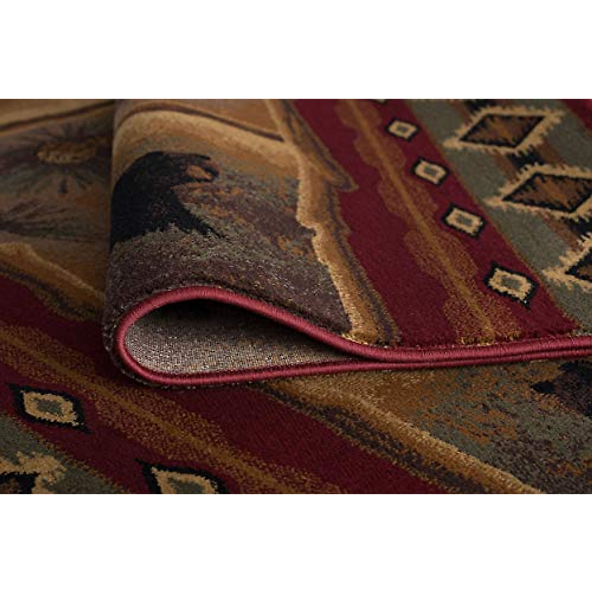 Sierra Bear Novelty Lodge Pattern Red Runner Rug, 2.7' x 7'