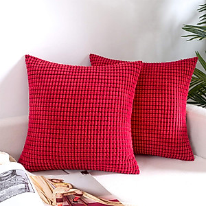 TEAGAN Cozy Throw Pillow Covers, 2PCS Soft Corduroy Corn Solid Pillow Cases, Decorative Cushion Covers for Home Bedroom, Living Room, Home Garden Couch Bed Sofa Chair, Deep Red, 16X16 in