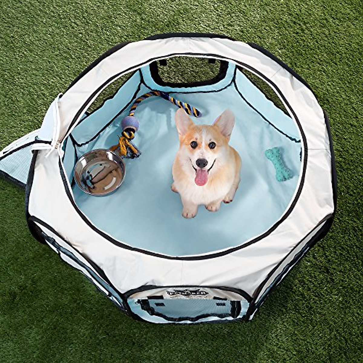 Portable Pop Up Pet Play Pen with carrying bag 33in diameter 15.5in Blue by PETMAKER