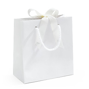 SHYRABBIT 10pcs White Gift Bags with Handles,7.9x3.1x9.1Inch Cosmetics Paper Bags,Gift Bags,White gift bags with Bow,Christmas Gift Bags, shopping Paper bags