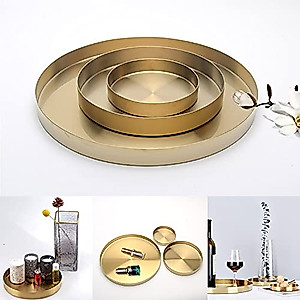 Gold Round Trays, Stainless Steel Metal Serving Tray, Home Decorative Bathroom Vanity Counter Top Organization Storage Tray for Jewelry/ Cosmetic/ Kitchen Tableware