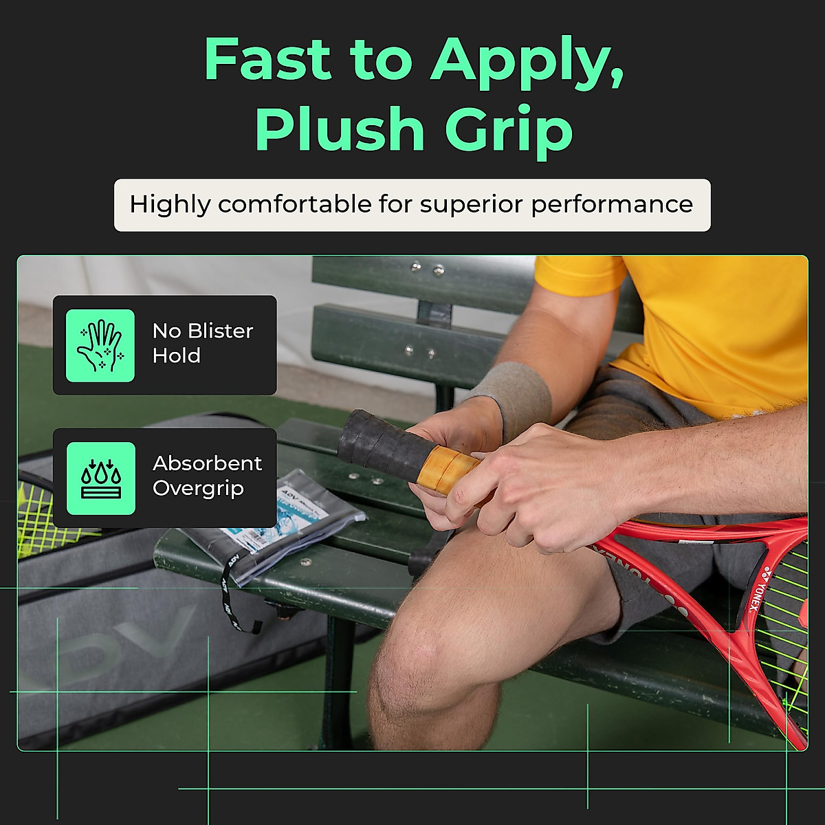 ADV Dry Tennis Overgrip Tape - 12-Pack - FeltTac Tennis Racket Grip Tape - Ultra Absorbent Tennis Grip Tape - High Velvety Comfort Tennis Racket Grips - Pro Tested & Designed Tennis Grips Overgrip