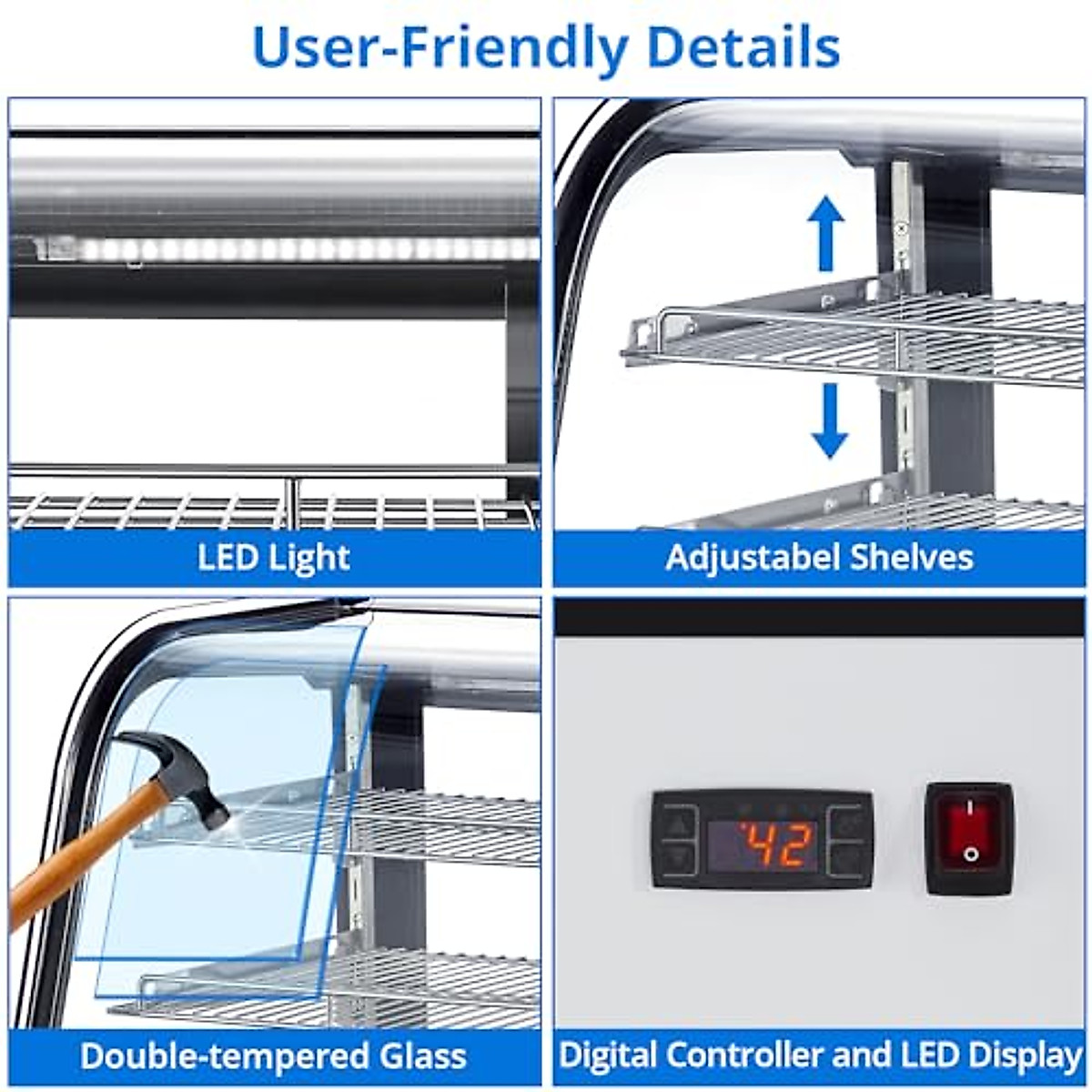 Acekool 4.2 Cu.Ft Commercial Countertop Refrigerator - Display Case w/Led Lighting, Auto Defrost, Air-Cooling, Rear Sliding Door for Cafe Restaurant, Countertop/Floor Refrigerator