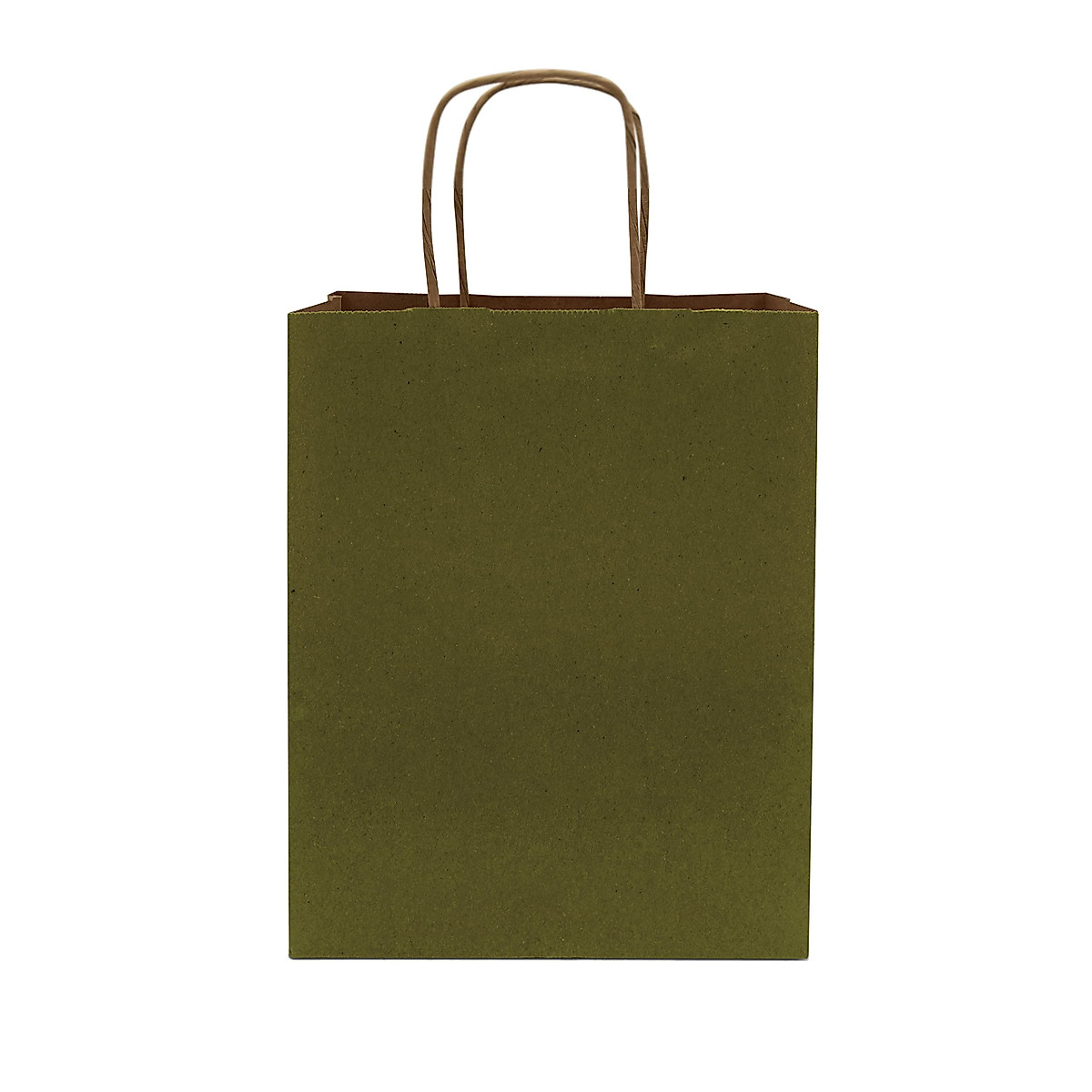 Green Gift Bags – 8x4x10 100 Pack Small Olive Kraft Shopping Bags with Handles, Customizable Craft Paper Euro Tote Bags for Boutique, Retail, Wedding Guests, Holiday, Birthday, Small Business, Bulk