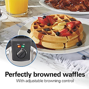 Hamilton Beach 26031 Belgian Waffle Maker with Removable Nonstick Plates, Single Flip, Ceramic Grids, Black