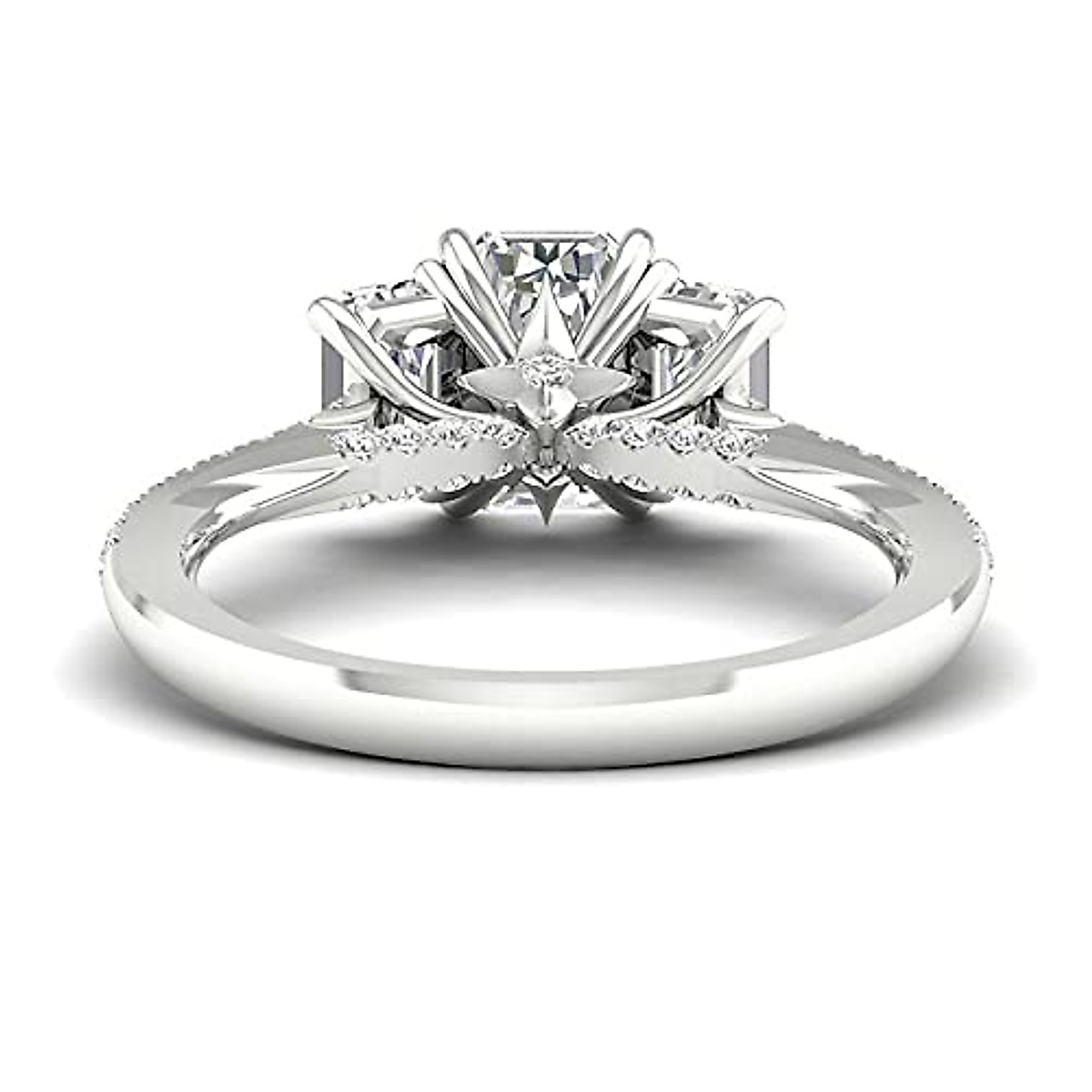 2 1/5 Ct Emerald Shape White Cubic Zirconia Three Stone & Side Stone Wedding Engagement Ring In 14K White Gold Plated 925 Sterling Silver (2.20 Cttw) Ring Size -7