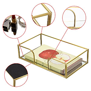 Sumnacon Bathroom Guest Towel Holder - Rectangle Glass Napkin Holder for Guest Hand Towels Paper Napkins, Decorative Napkin Holder Tray for Bathroom Vanity Toilet Tank Table Kitchen Countertop, Gold