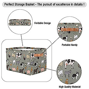 Farm Animal Storage Basket Bins, Cow Sheep Rooster Large Foldable Storage Baskets Fabric Organizer Storage Cubes Box with Handles Collapsible Basket for Shelf Closet Nursery Home Office 1 Pack