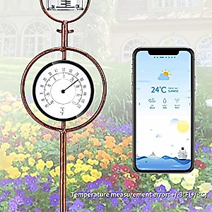 VANCORE 32 Inch Rain Gauge Outdoor with Waterproof Thermometer, 7 Inch Rain Guage Easy to Read, Detachable Rustproof Metal Frame with Replacement Glass Tube, Butterfly Decor for Yard & Garden