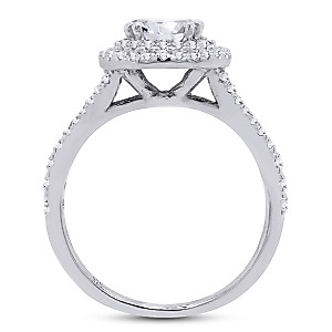 SAVEARTH DIAMONDS 6MM Center Round Cut Sparkling Cubic Zirconia Split Shank Double Halo Engagement Ring In 14k White Gold Over Sterling Silver Jewelry For Women Gifts For Her-6.5