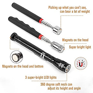 Magnetic Pickup Tool with LED Light- 4Pcs Telescoping Magnetic Pickup Tool-Magnet Wand for Men Unique Birthday Gift Ideas for Grandpa Women Truck Driver Handyman Cool Gadgets Stuff