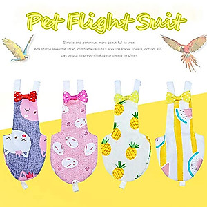 QBLEEV 4 Pack Bird Diaper, Soft Birds Flight Suits with Leash Hole, Washable & Reusable Parrots Nappies with Bowtie Decor, Breathable Pet Pee Pads for Budgie Parakeet, Cockatoos(4 Sizes)
