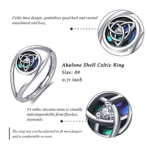 AOVEAO Celtic Knot Ring for Women S925 Sterling Silver Trinity Nature Abalone Promise Irish Knot Viking Lucky Rings Jewelry Gift for Girl