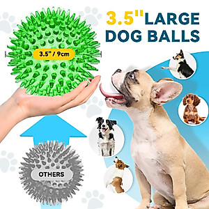 3.5” Large Dog Toys Ball, 6 Pack Squeaky Dog Toys, Durable Dog Toys for Aggressive Chewers, Spiky Dog Ball for Clean Teeth and Training, Fetch Toys for Large Dogs, Puppy Chew Toys for Teething