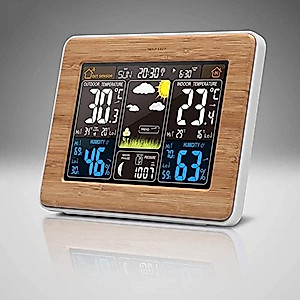 KSDCDF Weather Station Wireless Indoor Outdoor Thermometer, Color Display Digital Weather Thermometer with Atomic Clock, Forecast Station with Calendar and Adjustable Backlight