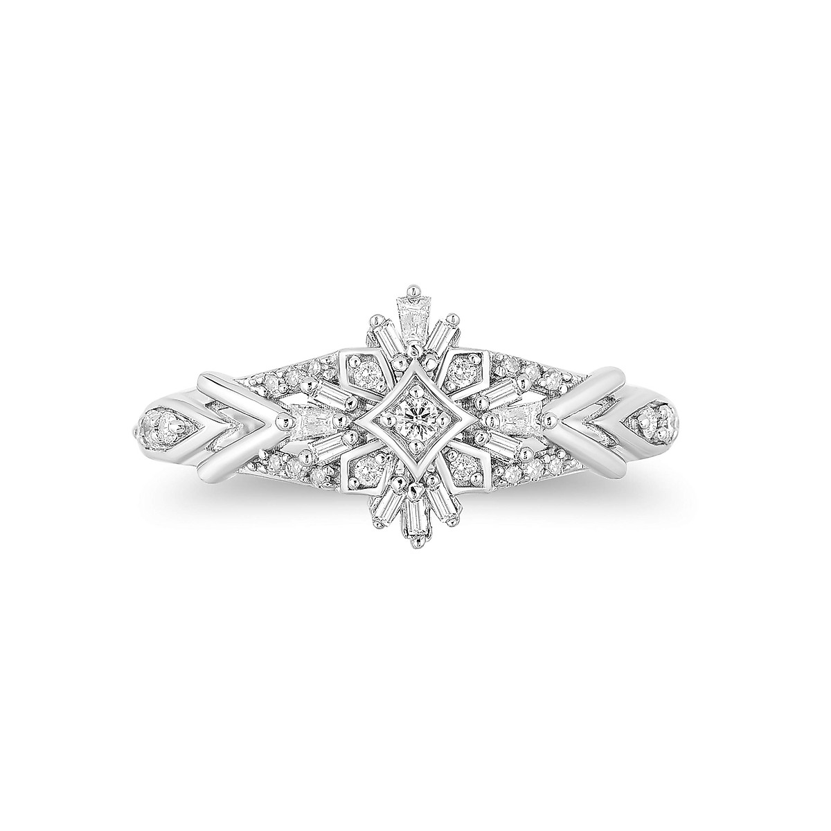 Jewelili Enchanted Disney Fine Jewelry Sterling Silver with 1/4 CTTW Diamonds Frozen 2 Elsa Ring Size 8