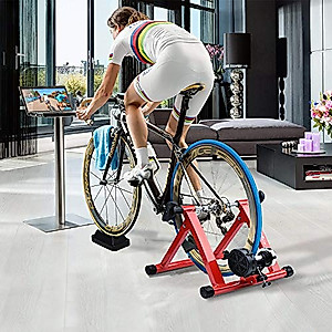 Indoor Cycle Trainer, Noise Reduction Super Quiet Bicycle Exercise Stand w Quick Release 8 Levels Resistance w Front Wheel Block