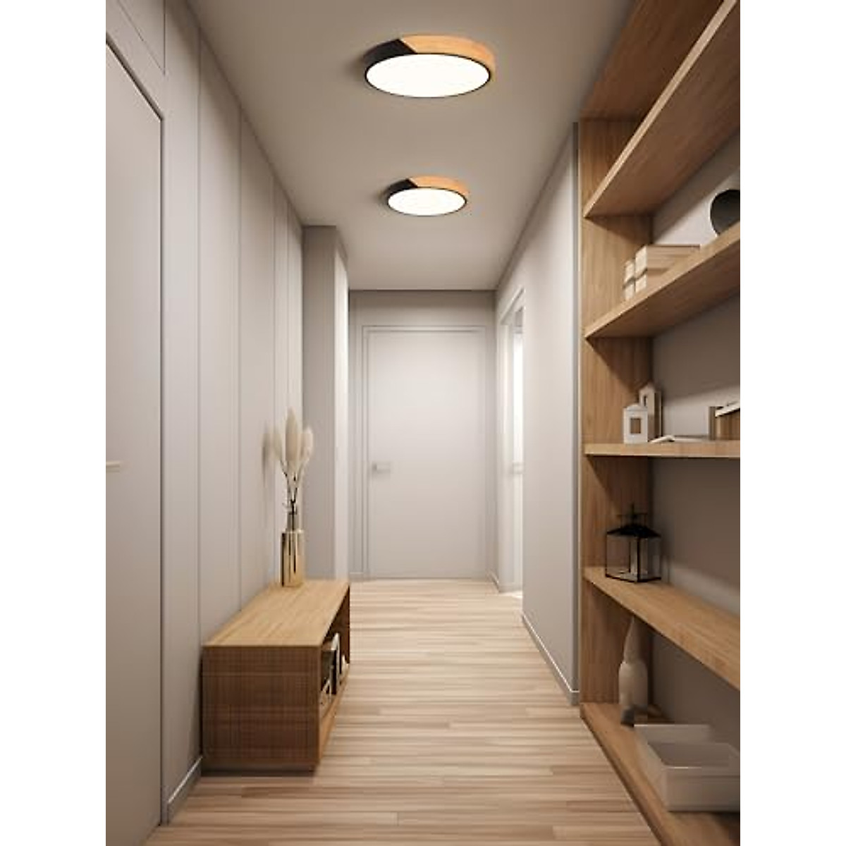Goomavi Modern LED Ceiling Light, Black Round Wood Flush Mount Ceiling Light Fixture,Minimalist Lighting Ceiling Lamp for Hallway Entryway Bedroom Closet Laundry Room-Not Dimmable 4000K 11.8 Inch