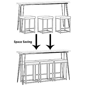 Merax 4-Piece Counter Height Wooden Dining Set with Extra Long Dining Table and 3 PU Stools, Bar Table Set for Kitchen Dining Room, Rustic Brown Table + Black Stool