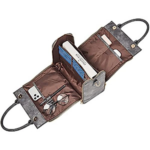 FOXLOVER Vegan Leather Handbags for Women Multifunctional Top Handle Purse Ladies Leather Crossbody Shoulder Bags (Grey)