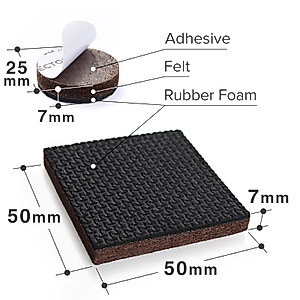 X-Protector Non Slip Furniture Pads for Hardwood Floors 60 PCS - 36 Round 1” + 24 Square 2" Anti Slip Furniture Pads - Self-Adhesive Rubber Furniture Pads Non Slip - Ideal Furniture Stoppers!