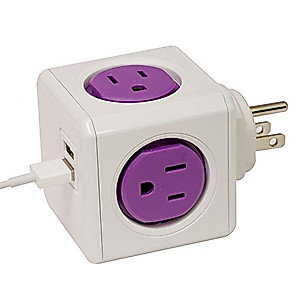 [Second Version] PowerCube Surge Protector Dual USB Ports and 4 Outlets Rewirable Wall Adapter Power Strip with 4 Plus Sockets, Orchid Purple