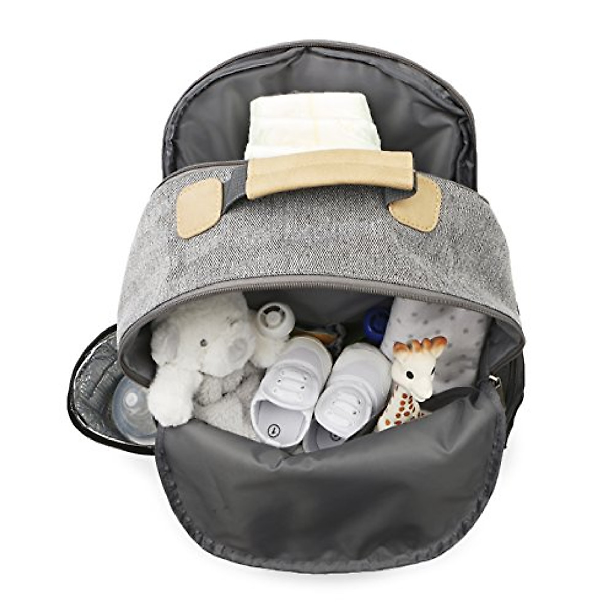 Eddie Bauer Places & Spaces Bridgeport Diaper Bag Backpack, Cooler Bottle Pockets and Changing Pad Included, Light Grey and Tan