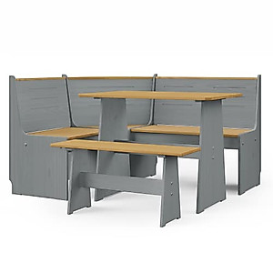 Urban Home Furniture Chapman 2 Tone Natural/Grey Solid Wood Corner Dining Set, Reversible Breakfast Nook