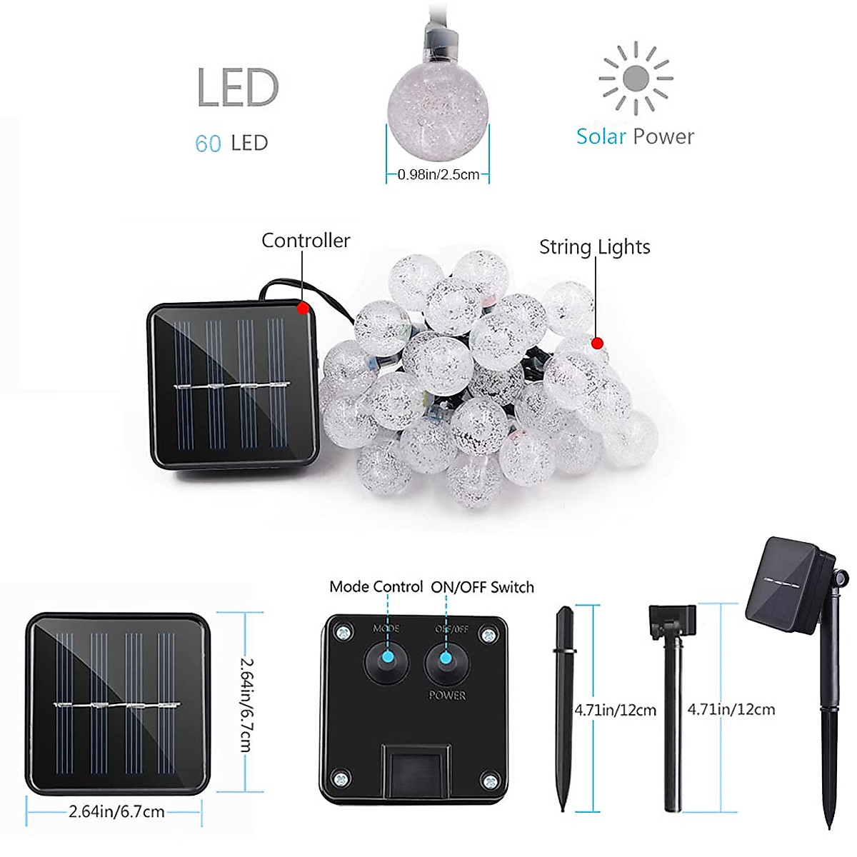 SIVMIG Solar String Lights 60 Led 36 Feet Crystal Globe Lights with 8 Lighting Modes, Waterproof Solar Powered Patio Lights for Garden Yard Porch Wedding Party Festival Decor, Warm White