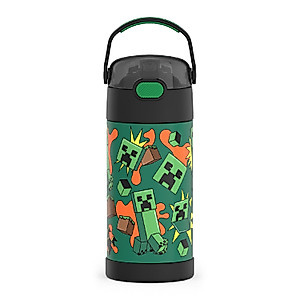 THERMOS FUNTAINER Water Bottle with Straw - 12 Ounce - Kids Stainless Steel Vacuum Insulated Water Bottle with Lid, Minecraft