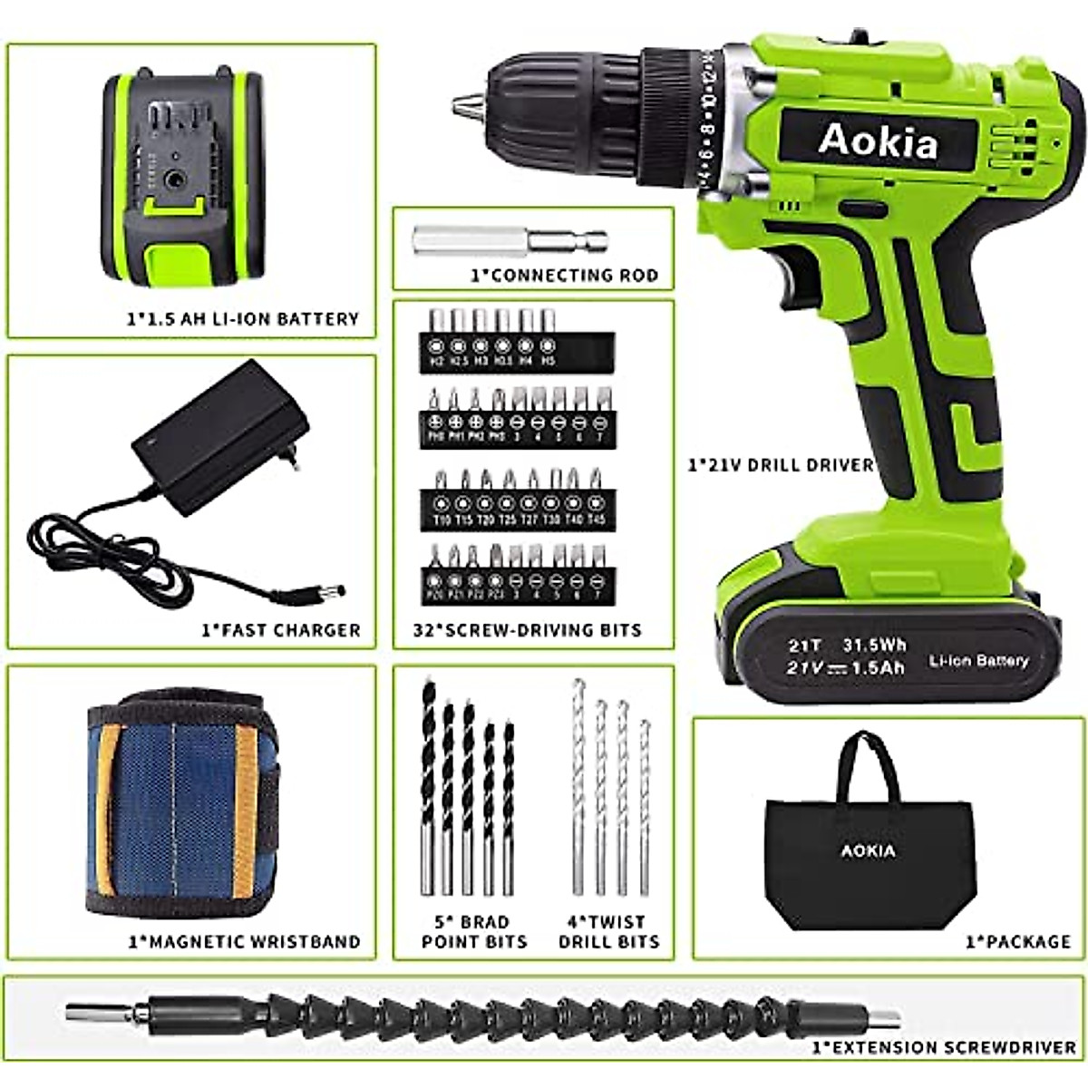 Aokia Cordless Weed Wacker Set: 12V Electric Driver Tool Kit String Trimmer 3/8-Inch Keyless Chuck 1500rpm Variable Speed Cutting Wall Wood Metal 43pcs Wacker Bit