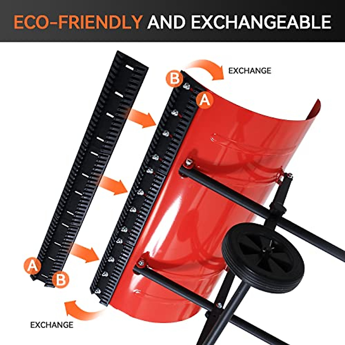 KioGro Metal Snow Shovel, Wheeled Snow Pusher Shovel with Adjustable Handle 30-Inch Heavy Duty Blade Snow Removal for Driveway, Decks, Sidewalks