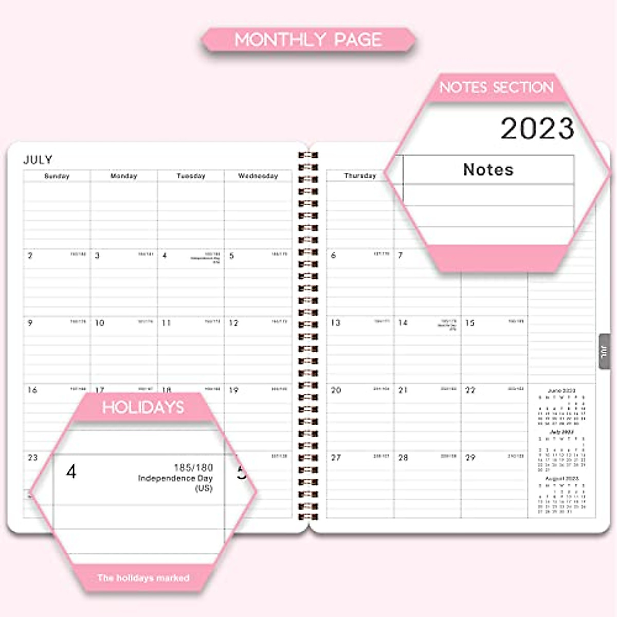 Planner 2023-2024 - July 2023 - June 2024, 2023-2024 Planner, Academic Planner 2023-2024, 8" x 10", 2023-2024 Weekly and Monthly Planner with Marked Tabs, Hardcover with Thick Paper + Contacts + Calendar + Holidays, Twin-Wire Binding - Pink Marble