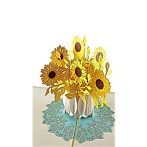 iGifts and Cards Inspirational Sunflowers 3D Pop Up Greeting Card - Handmade Birthday Gift for Women, Unique Mother's Day Celebration, Teacher Appreciation Present, Retirement, Thinking of You - 6"x6"