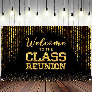 Swepuck 72x43inch Fabric Golden Welcome to The Class Reunion Backdrop 20th 30th 40th Reunion Photography Background School Party Decorations Photo Booth Banner