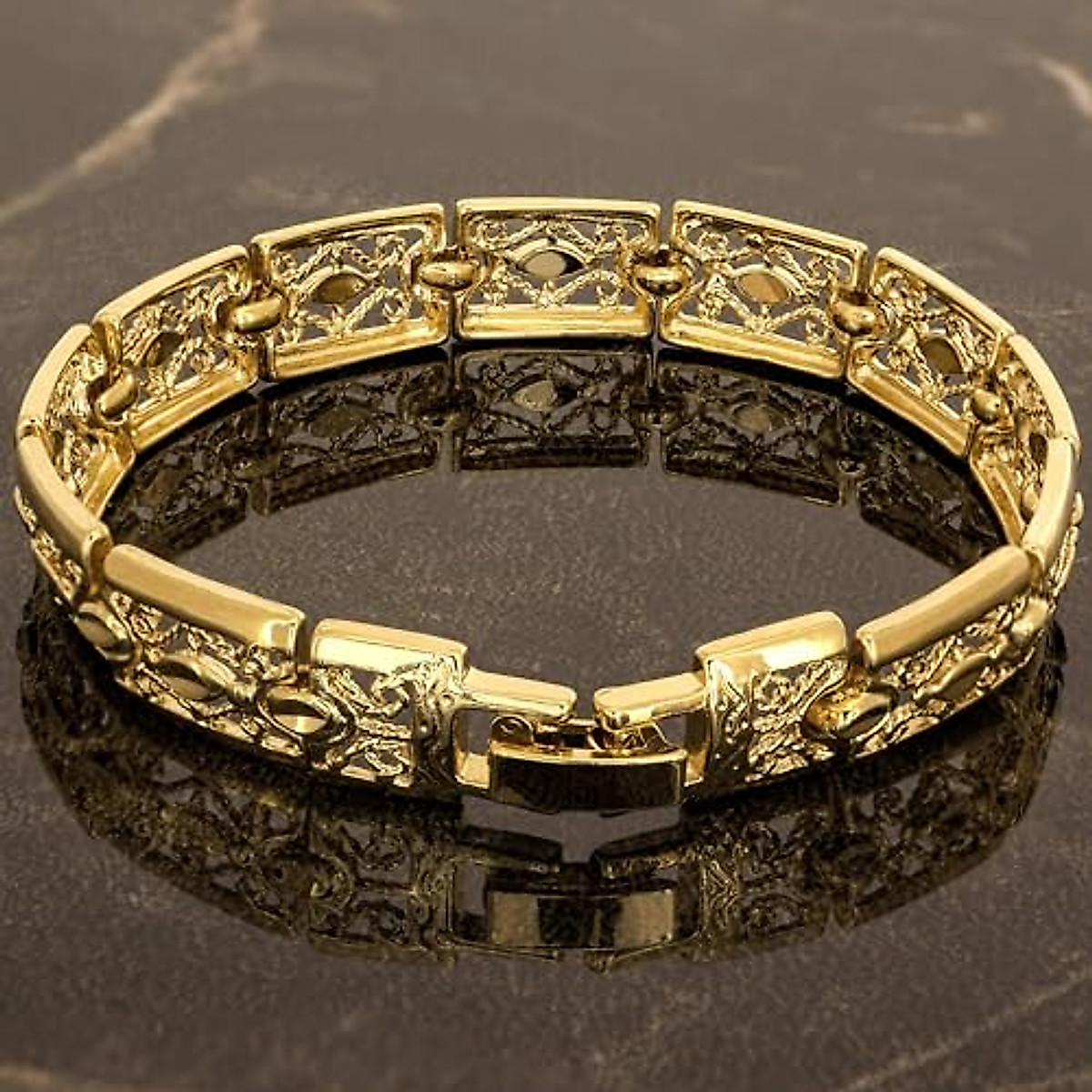 LIFETIME JEWELRY Filigree Bracelet for Women and Men 24k Real Gold Plated Charm (Gold, 9)