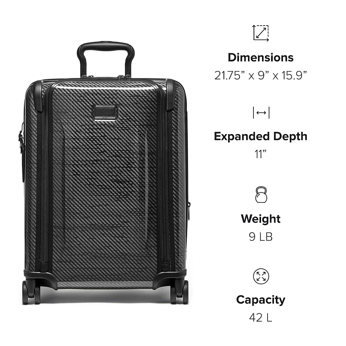 TUMI - Tegra-Lite Continental Front Pocket Expandable 4 Wheeled Carry-On - Hard Shell Suitcase for Travel - With USB-C Port - Black/Graphite