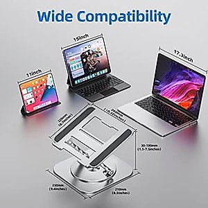 MCHOSE Adjustable Laptop Stand for Desk, Ergonomic Laptop Riser with 360° Rotating Base, Foldable Notebook Computer Holder Stand Compatible with MacBook Air Pro, Dell XPS, More 10-17" Laptops, Silver