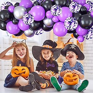 Purple and Black Balloons, 60 Packs 12 Inch Dark Purple Light Purple Black Balloons with Metallic Silver Confetti Latex Balloons for Halloween, Girls Women Birthday Wedding Party Decorations