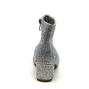 Forever Girls Rhinestone Boots Kids Low Heel Dress Booties Iceberg-12K Shoes Silver Rhinestone 2