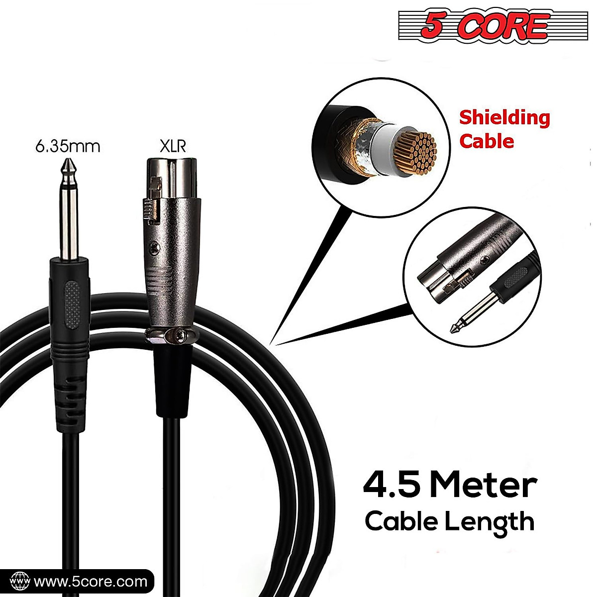 5 CORE Microphone Dynamic Vocal Handheld Mic Cardioid Unidirectional Microfono w On Off Switch + XLR Audio Cable for Singing PM-286