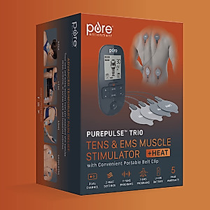 Pure Enrichment® PurePulse™ Trio TENS & EMS Muscle Stimulator + Heat - Electronic Pulse Massager with 9 TENS Modes, 7 EMS Modes, 2 Heat Settings, Advanced Relief for Back, Neck, and Shoulder Pain