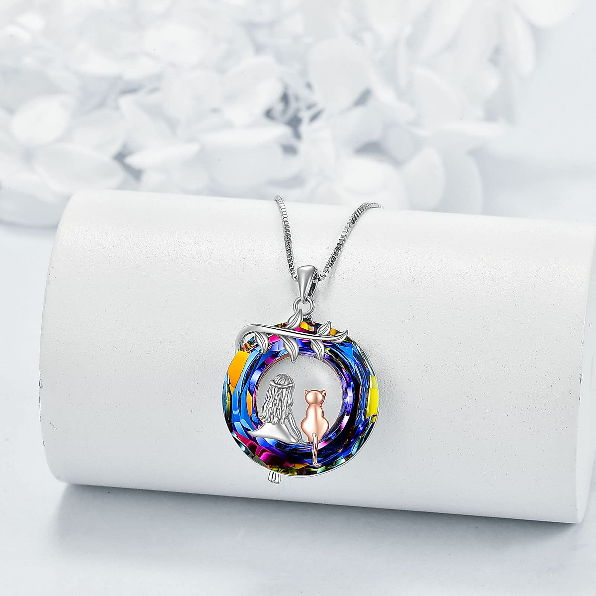 LUHE Cat Necklace Gifts 925 Sterling Silver Crystal Cat and Women Pendant Necklace Jewelry for Women