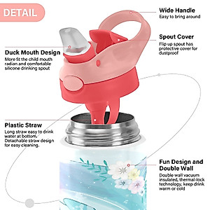 Blueangle Cute Dolphin Kids Water Bottle with Straw Lid, 12oz Stainless Steel Insulated Water Reusable Leak Proof Water Bottle for School（1）