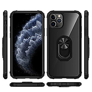 GREATRULY Kickstand Case for iPhone 11 Pro Max 6.5 Inch (2019),Drop Protection Clear Case,Slim Phone Cover Shell,Soft Bumper + Hard Back + Ring Stand Fits Magnetic Car Mount,Black